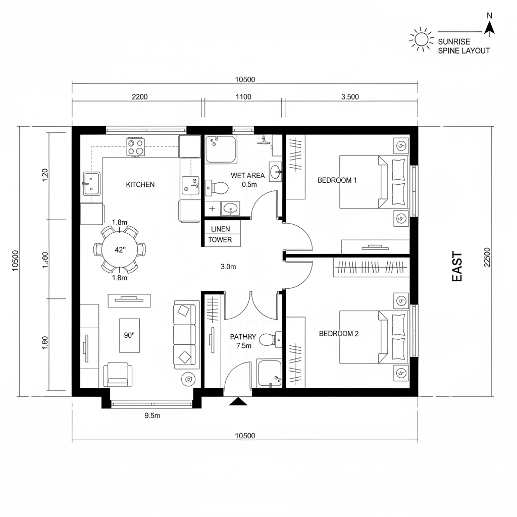 East-Facing Single-Floor 2BHK: Flow, Light, and Future Use