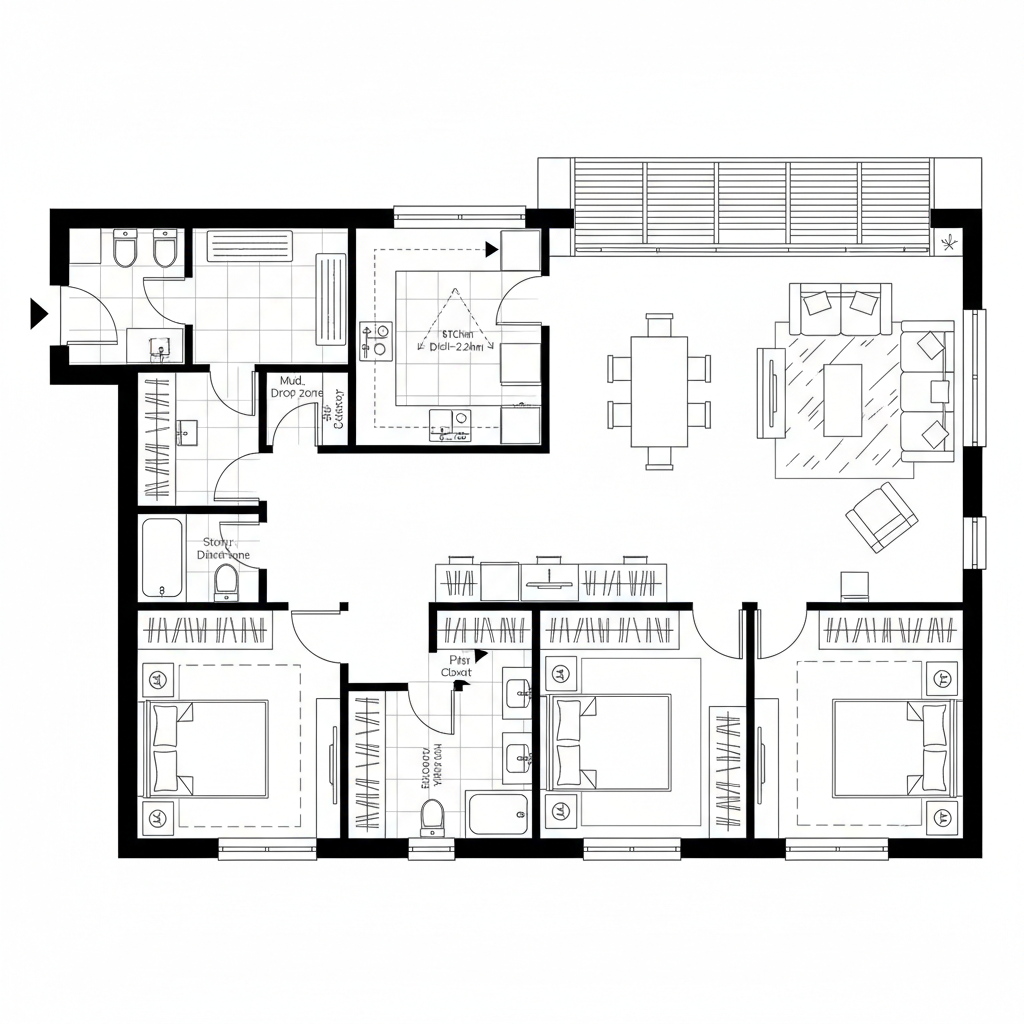 West-Facing 3 BHK Floor Plan: Future-Ready Interface