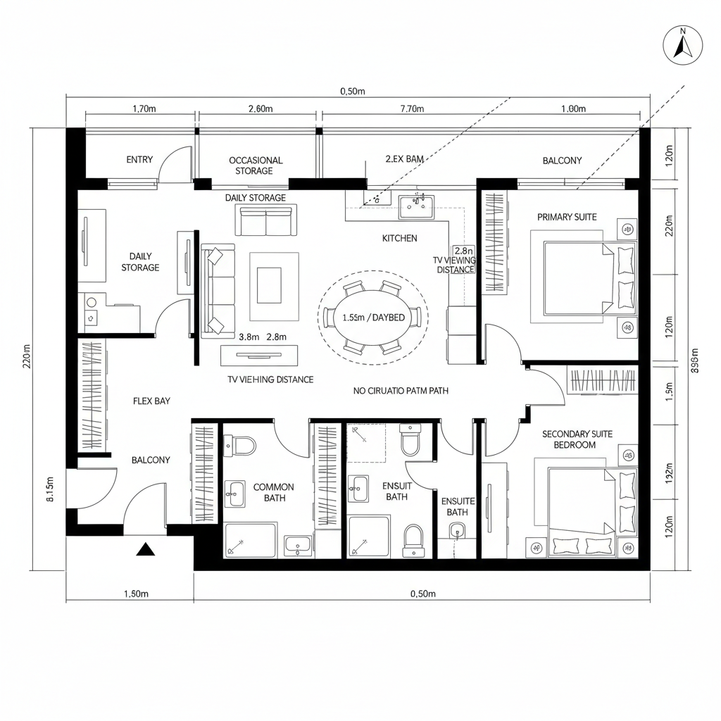 2 & 3 BHK Flat Floor Plan—Future Interface Design