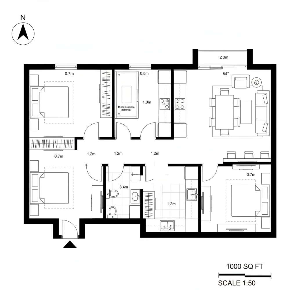 1000 sq ft Floor Plan India — Future Interface Design