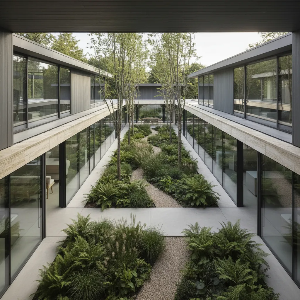 U-Shaped House Floor Plan: Futurist Residential Interface