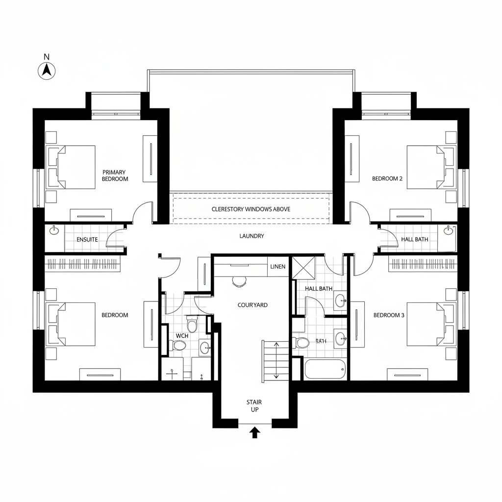 Two-Story U-Shaped Layout with Courtyard Logic