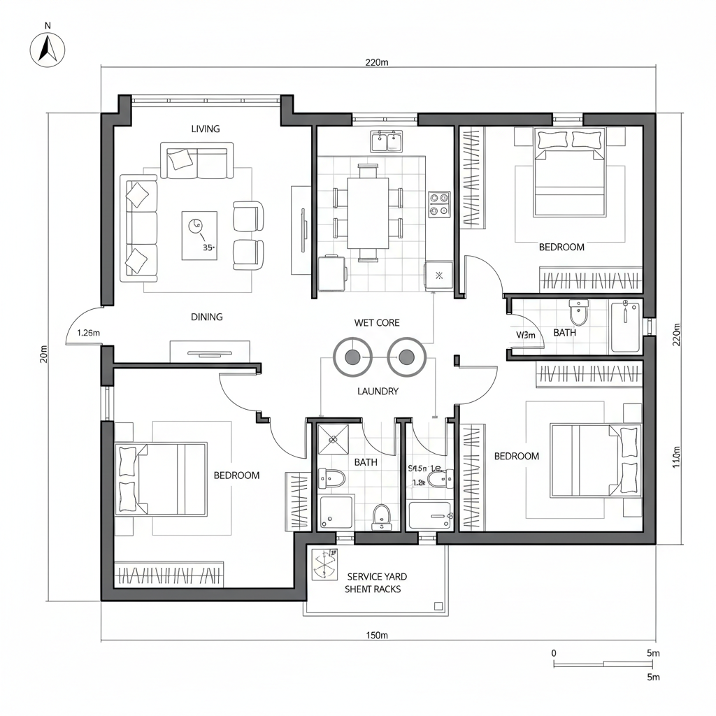 Single-Floor Contemporary 3 BHK Kerala House Plan—Future-Ready Layouts