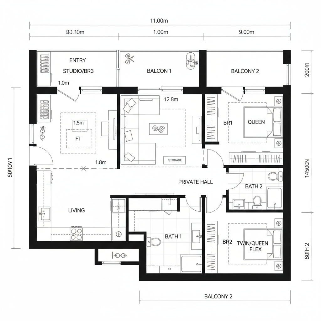 Three-Bedroom Two-Balcony Floor Plans—A Future-First Read